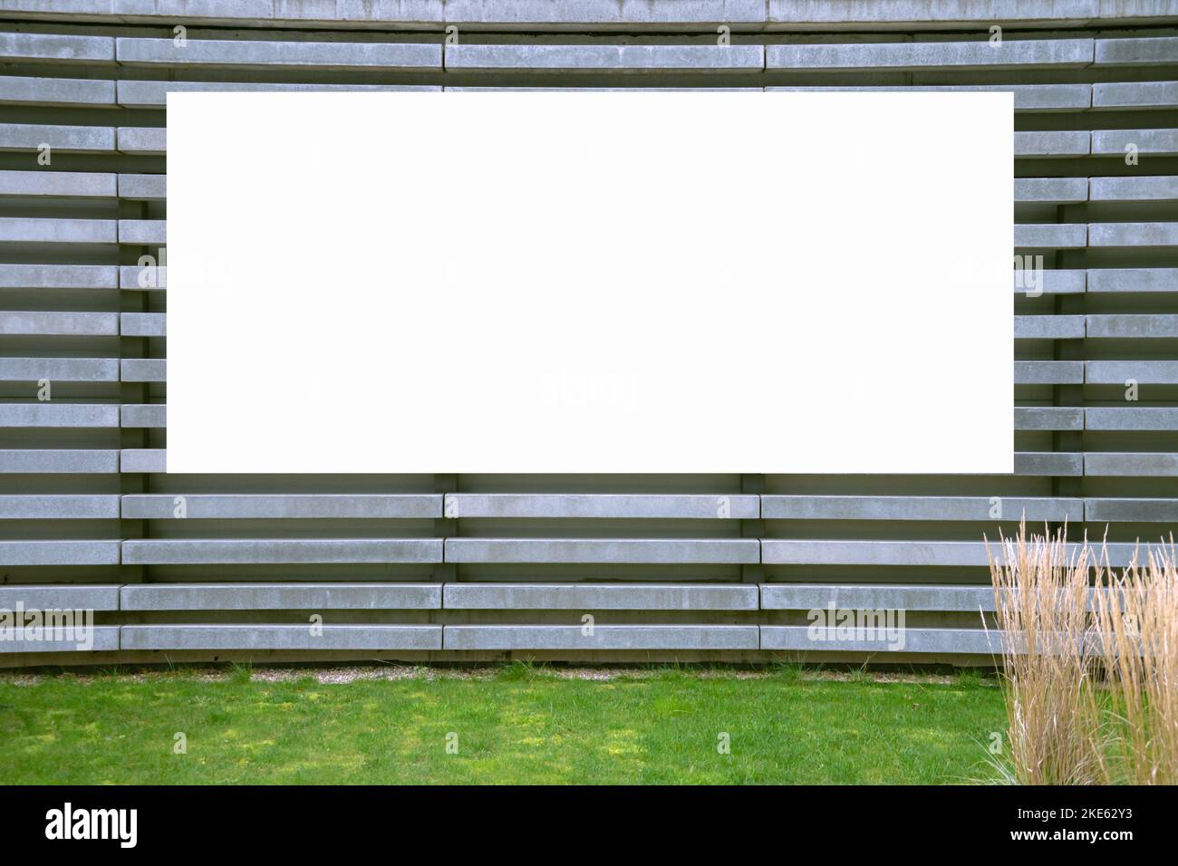 Blank white horizontal billboard sign mockup on building facade, empty ...