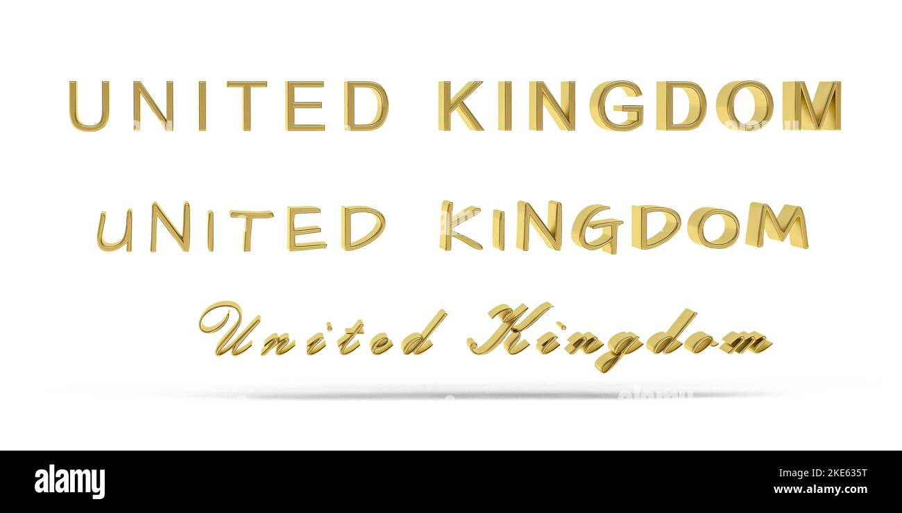 Golden 3D country inscription isolated on white background - 3D render ...