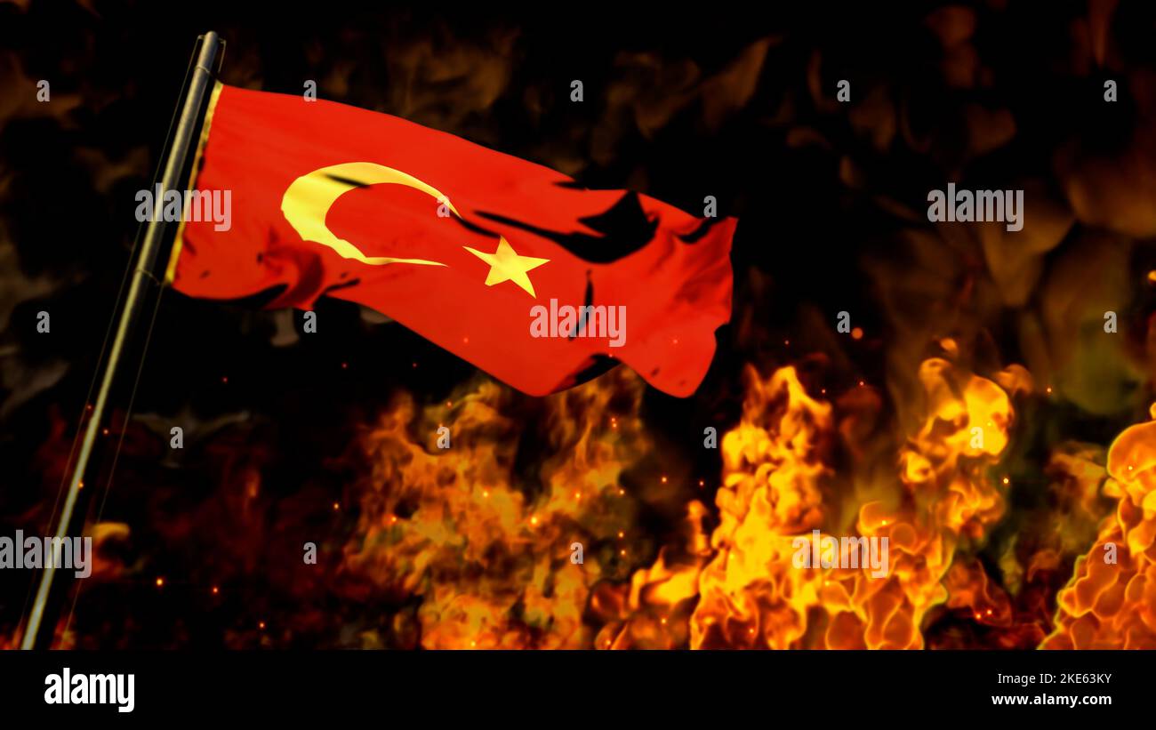 Turkey Flag On Fire