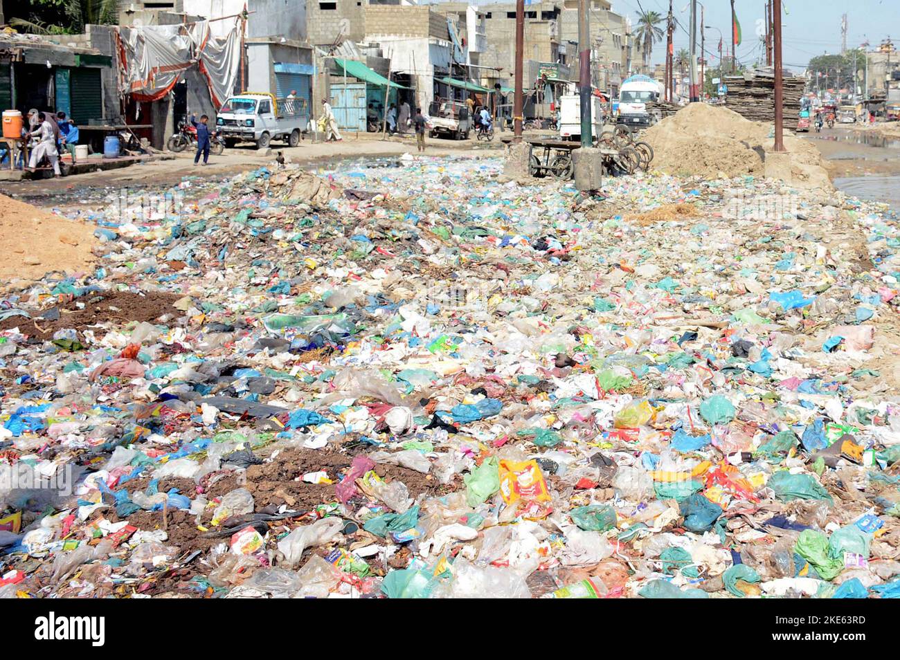 Gujranwala, Pakistan, November 10, 2022. Huge heap of garbage creating ...