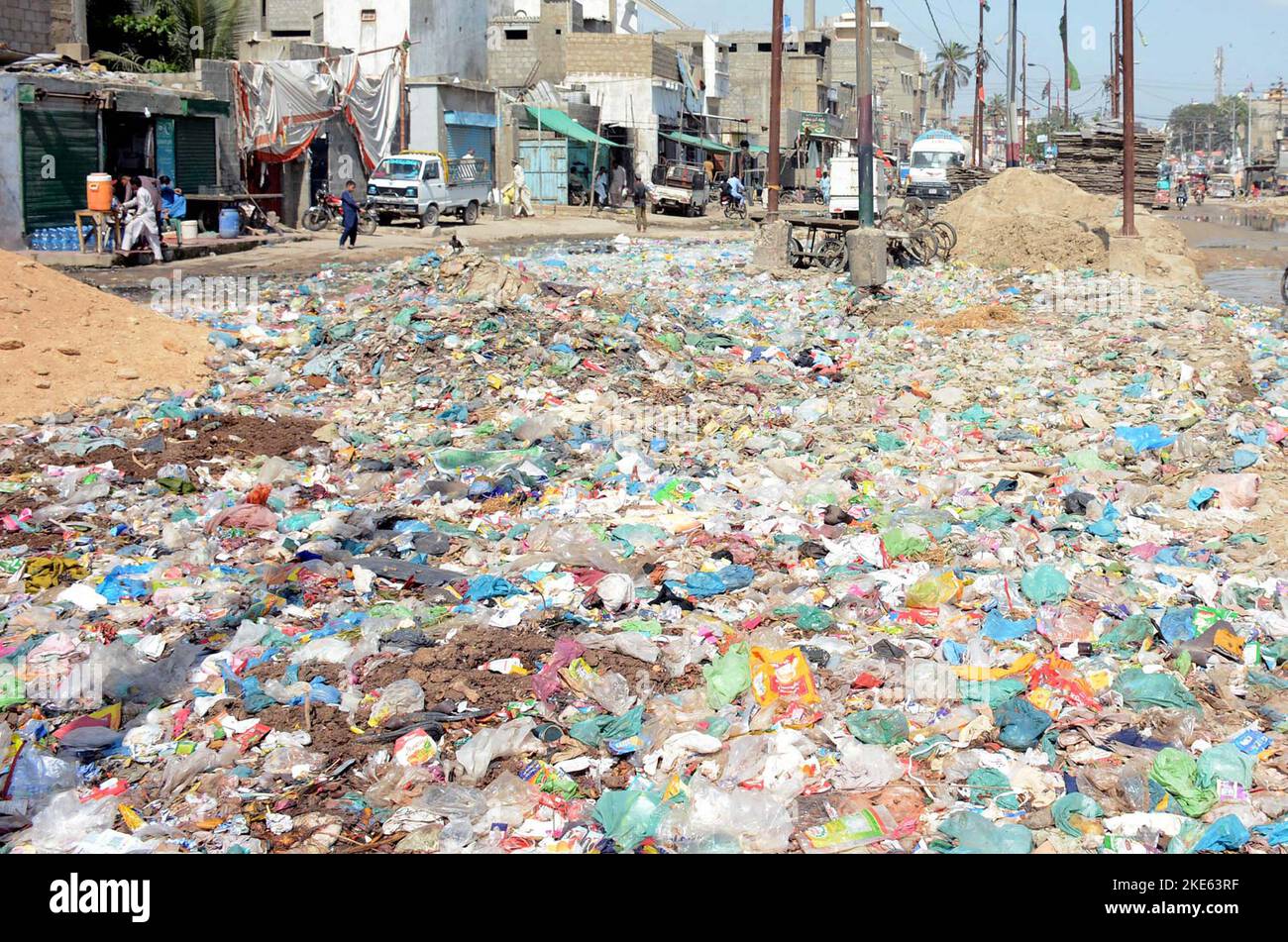 Gujranwala, Pakistan, November 10, 2022. Huge heap of garbage creating ...