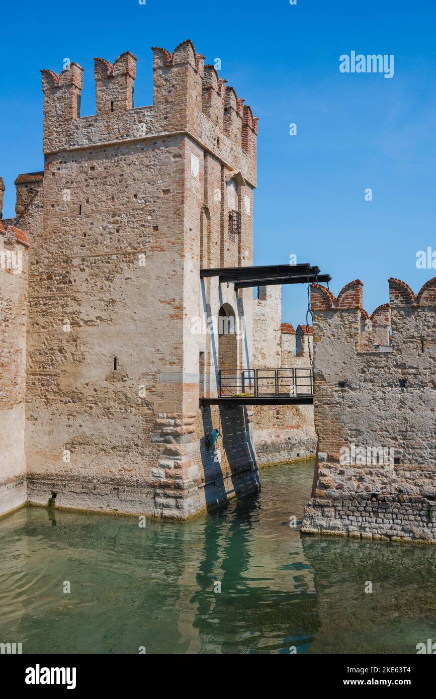 Sirmione Scaligero Castle, view of a small medieval drawbridge located ...