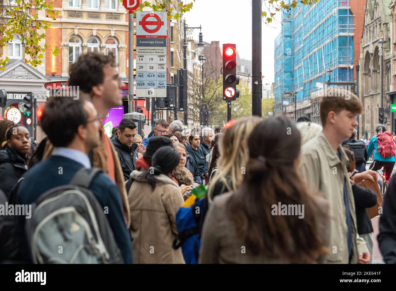London, UK. 10th Nov, 2022. Tube strikes in London caused large queues at bus stops and ...