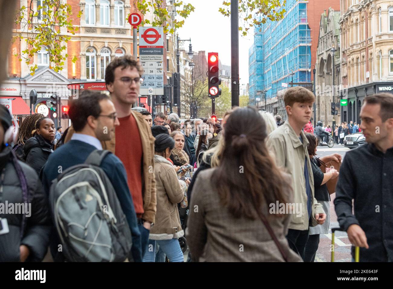 London, UK. 10th Nov, 2022. Tube strikes in London caused large queues at bus stops and ...