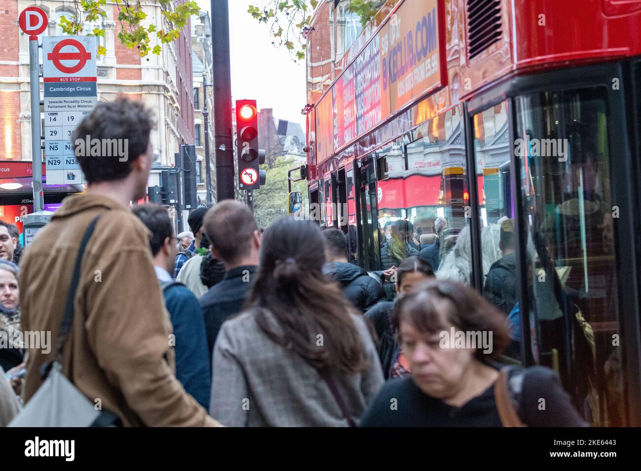 London, UK. 10th Nov, 2022. Tube strikes in London caused large queues at bus stops and ...