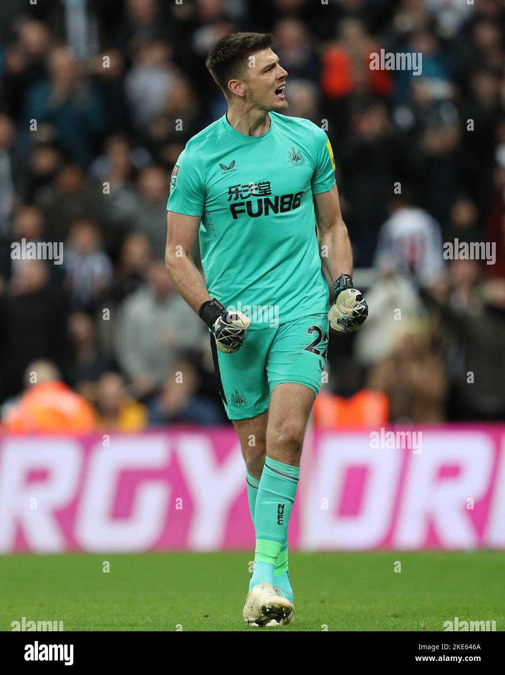 Nick Pope of Newcastle United celebrates after saving a penalty during ...