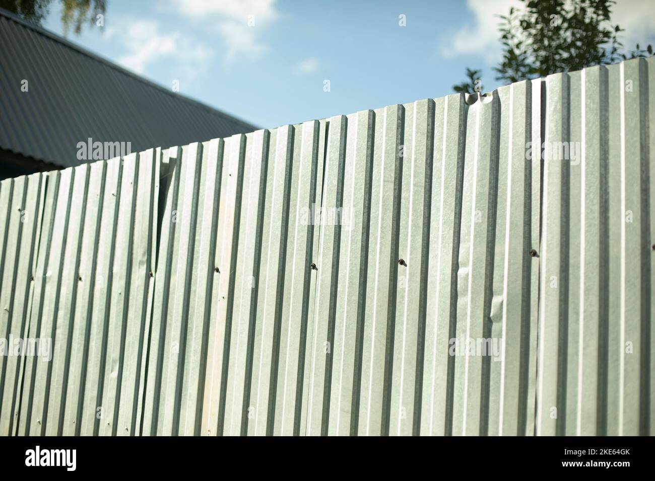 Steel fence in detail. Fence made of metal profile. Durable material to ...