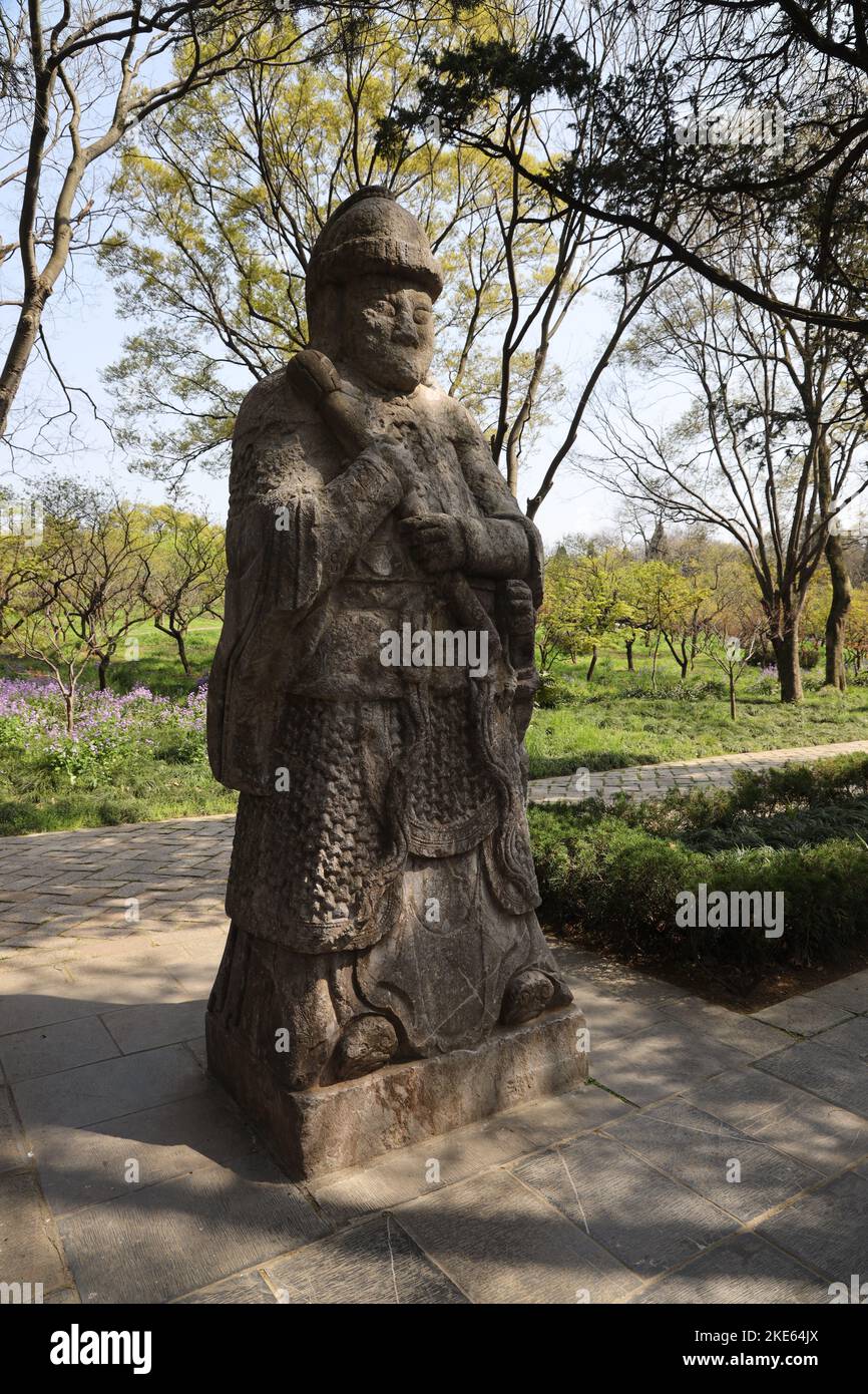 A vertical shot of the statue in Ming Emperors Tomb, Nanjing, China ...