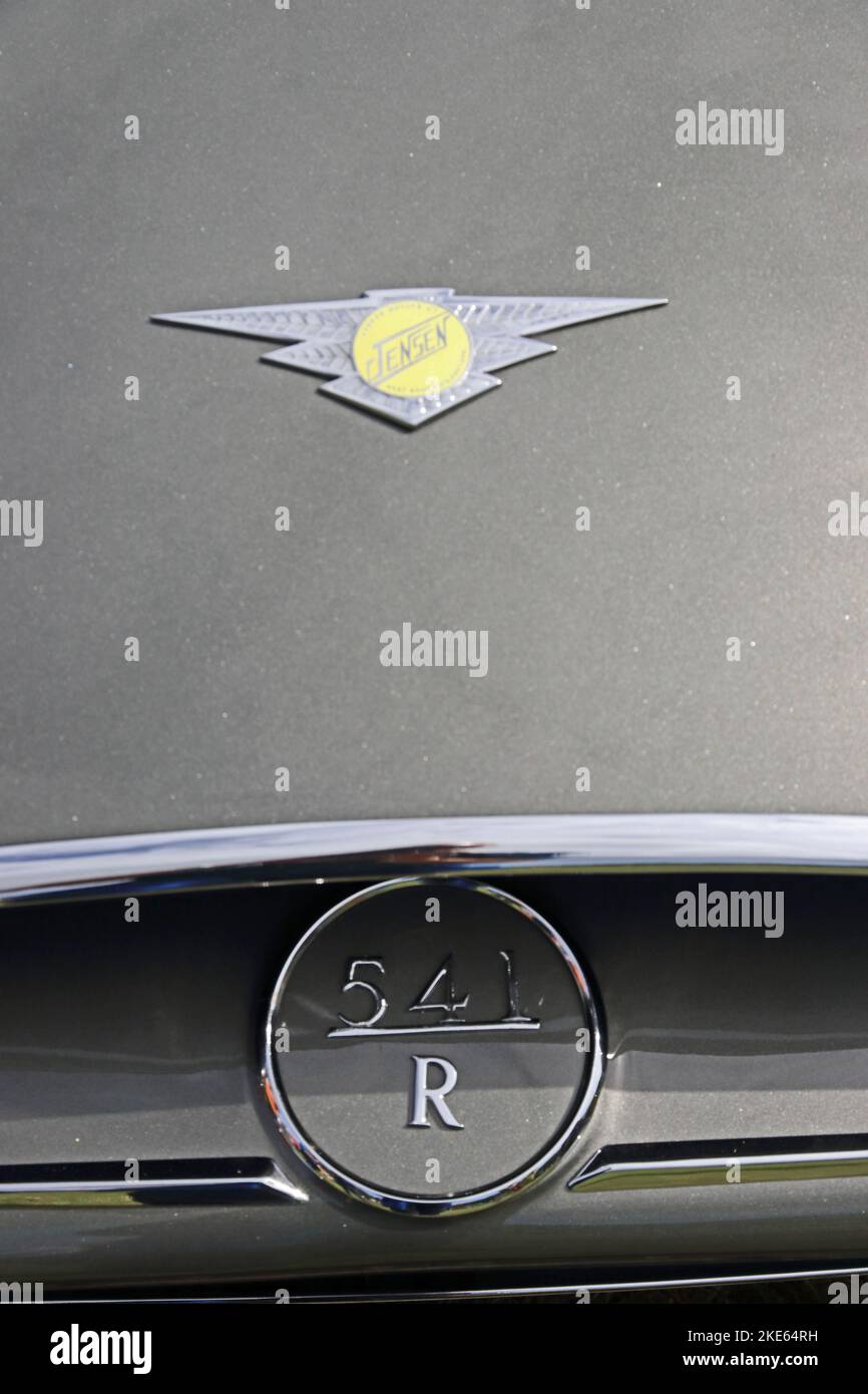 Car badges on rear of Jensen 541R car Stock Photo - Alamy