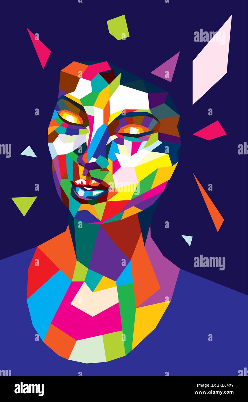 Abstract female head made of colorful polygons illustration Stock ...