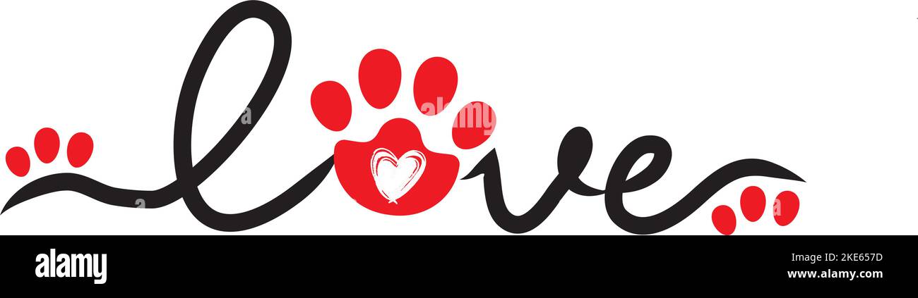 A digital illustration of a love poster design with a paw print for pet ...