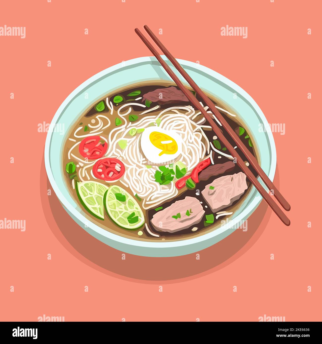 A colorful vector illustration of a Vietnamese pho soup Stock Vector ...