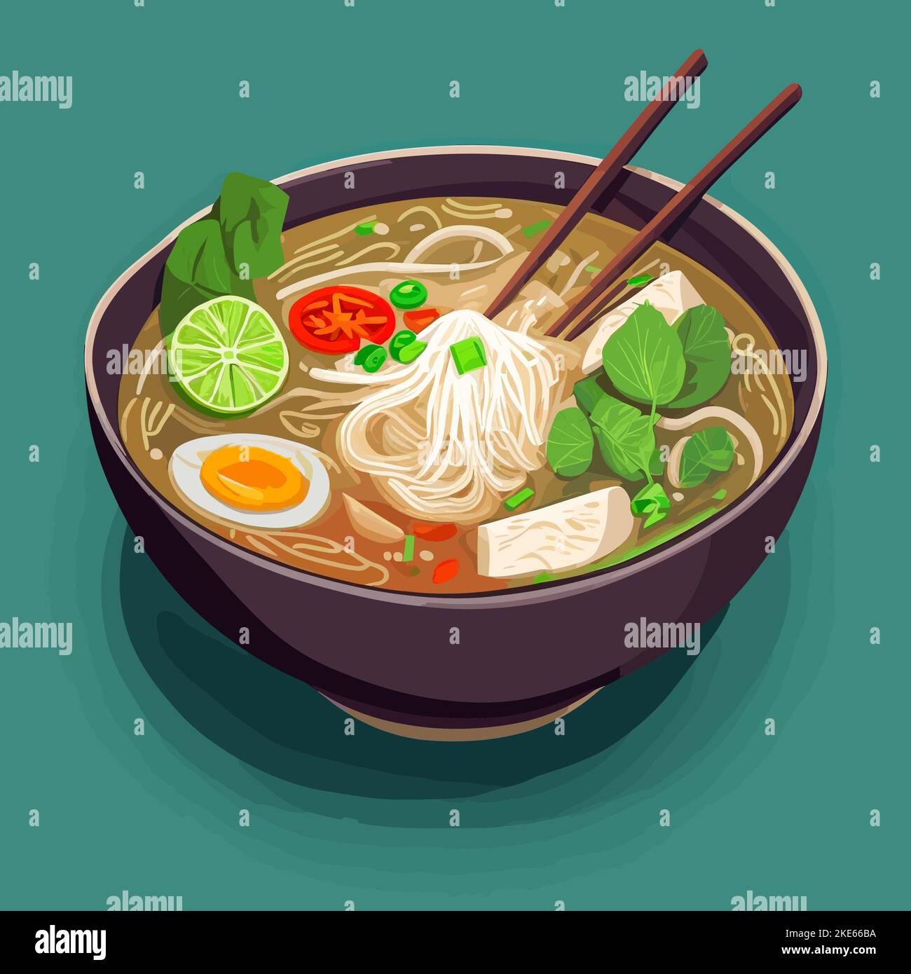 A colorful vector illustration of a Vietnamese pho soup Stock Vector ...