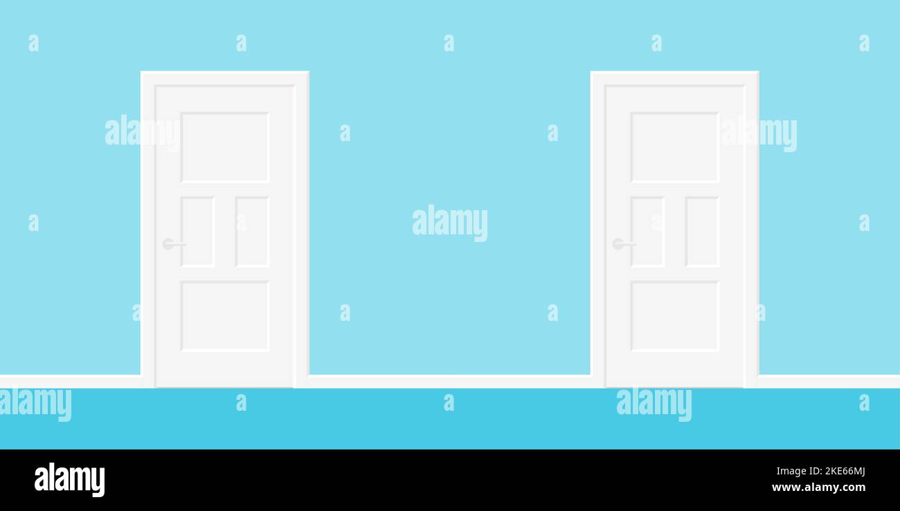 Modern Doors. Entrance doors light blue wall. Conceptual illustration ...