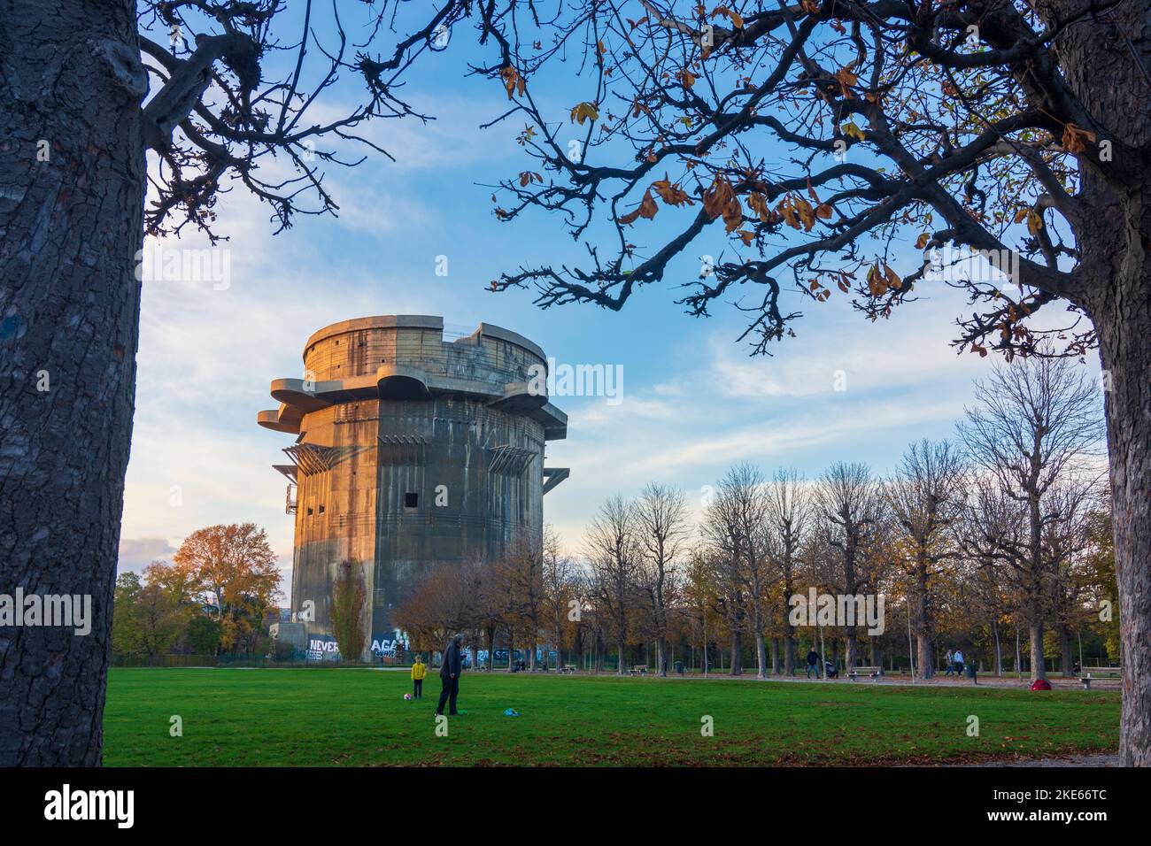 Wien, Vienna: Flak Tower (Battle Tower) of WWII, park Augarten in 02 ...
