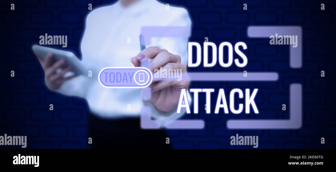 Conceptual caption Ddos Attack. Business overview disturbed access to ...