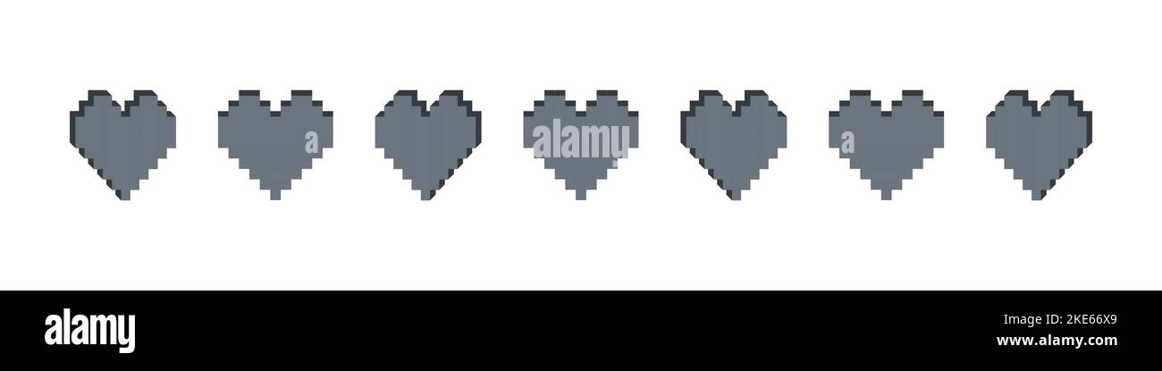 Hearts pixel icons. Isometric pixel hearts. Pixel art hearts on white ...