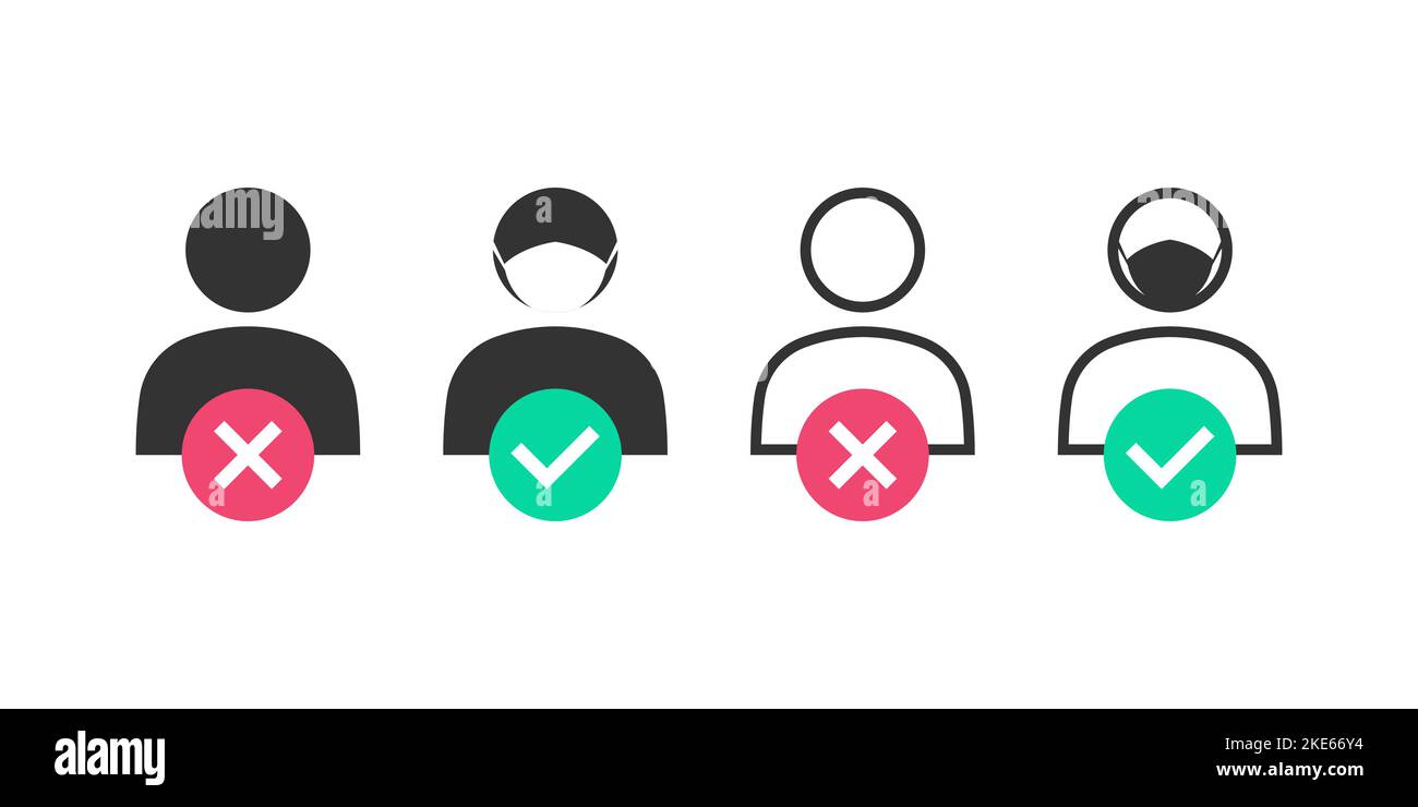 No Entry Without Face Mask or Wear a Mask Icon. Man and Woman in ...