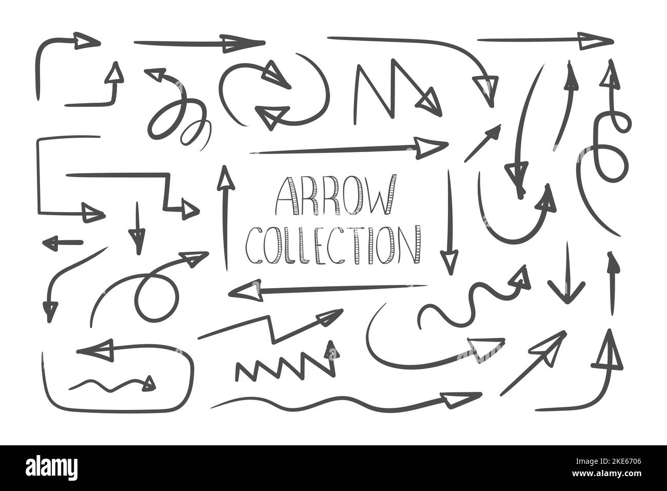 Arrows. Collection of hand drawn arrows. Handmade sketch. Arrows icons set. Hand drawn pointers ...