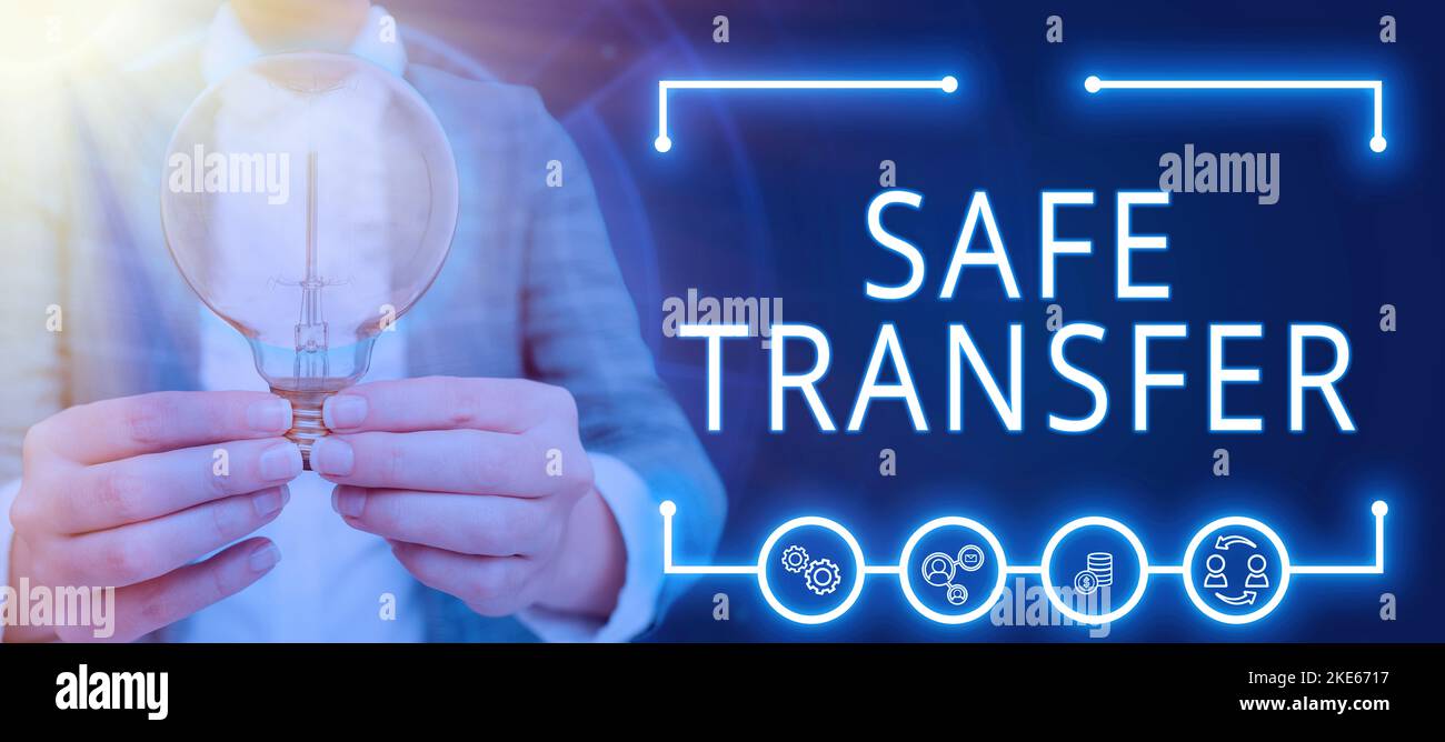Hand writing sign Safe Transfer. Business showcase transmitting the ...