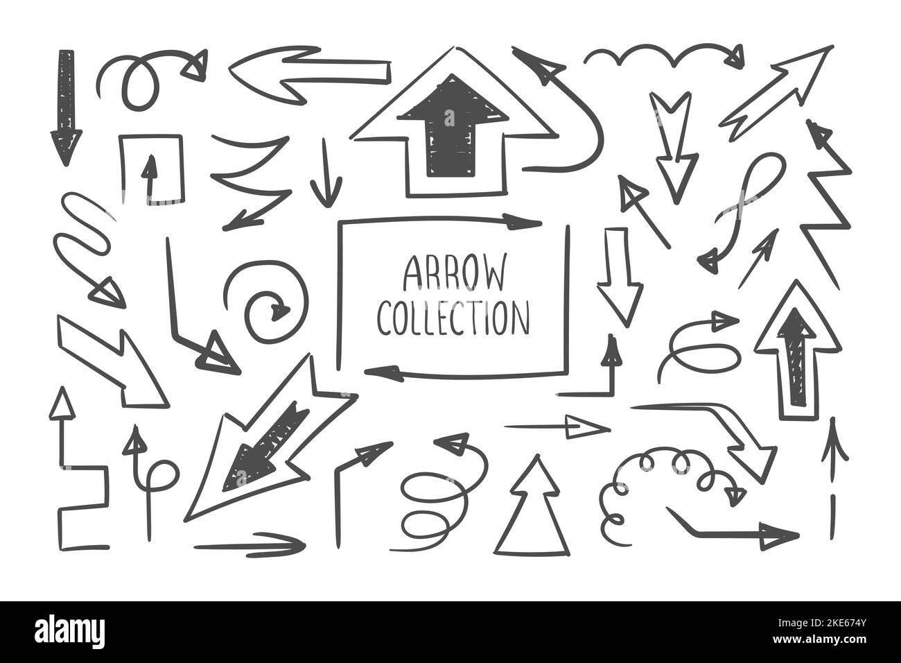 Doodle vector arrows. Collection of hand drawn arrows. Arrows icons set. Hand drawn pointers ...