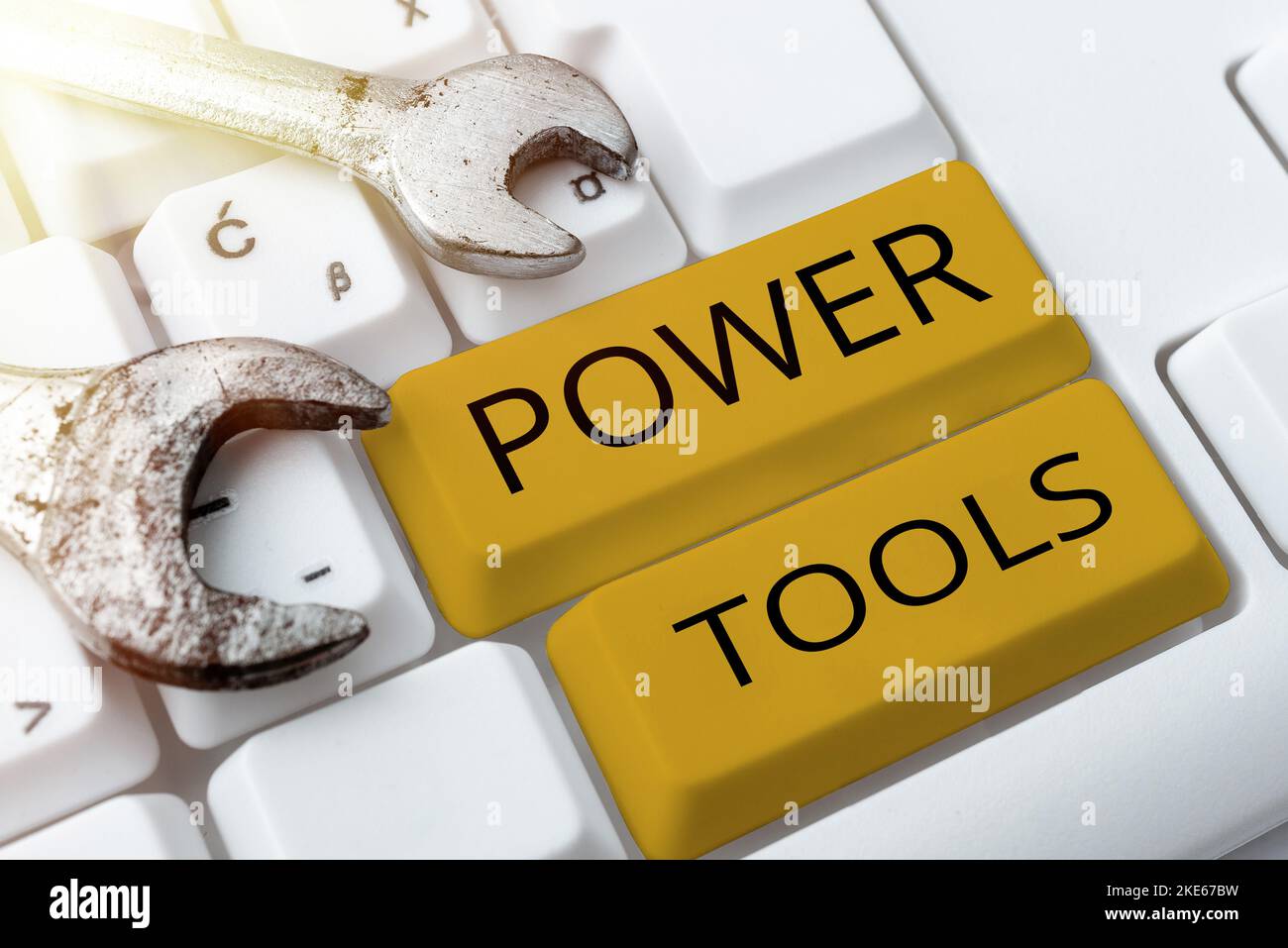 Sign displaying Power Tools. Concept meaning tools powered by an ...