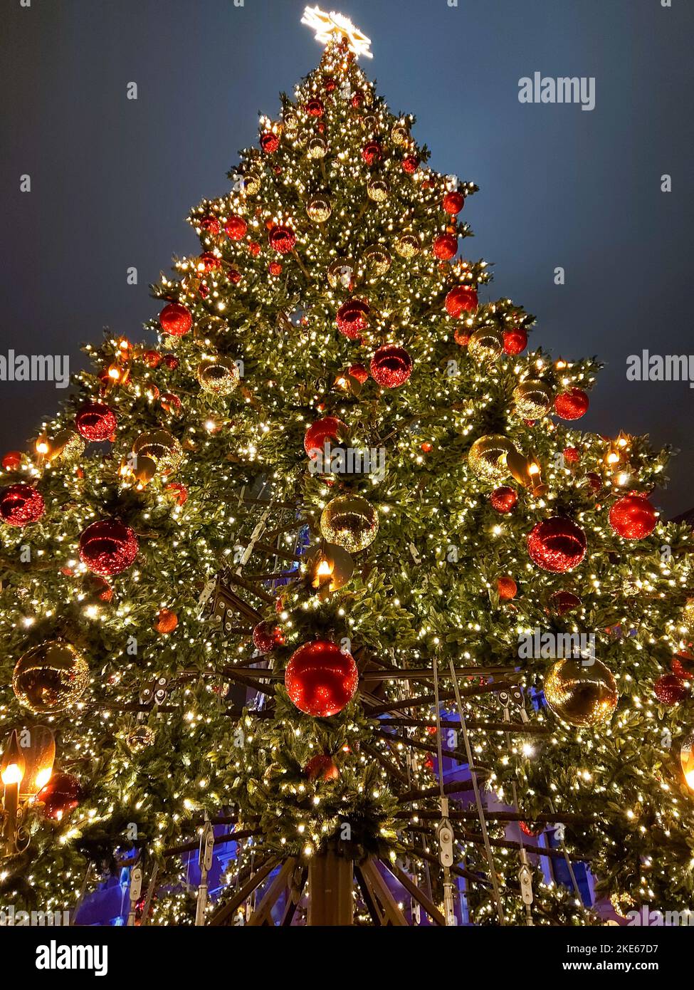 A large Christmas tree with beautiful decorations. Nice festive mood ...