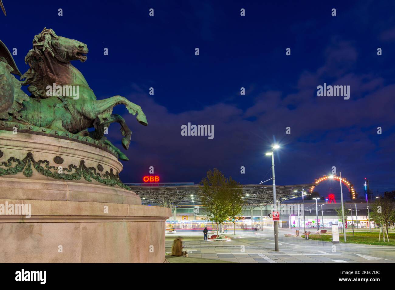 Wien, Vienna: square Praterstern, bottom of column to Admiral Wilhelm ...