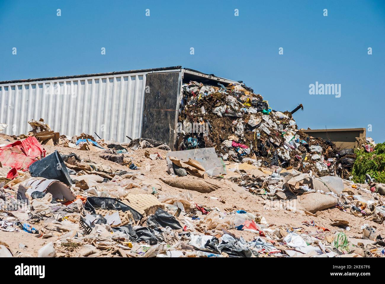 Two semi trailers filled with garbage at an active landfill Stock Photo ...