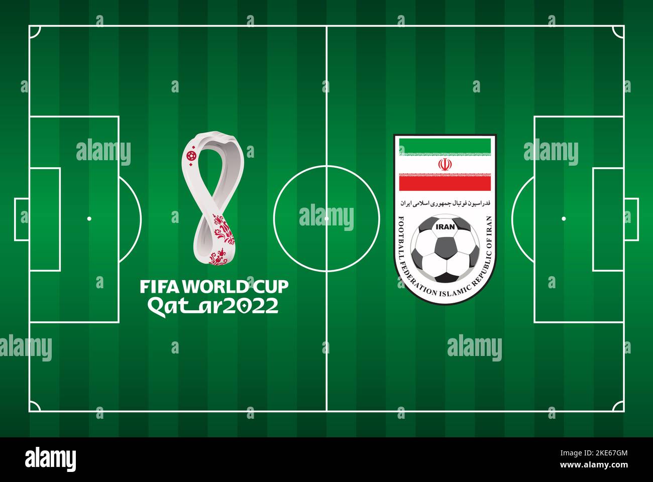 Soccer field seen from above with the emblem of the football federation ...