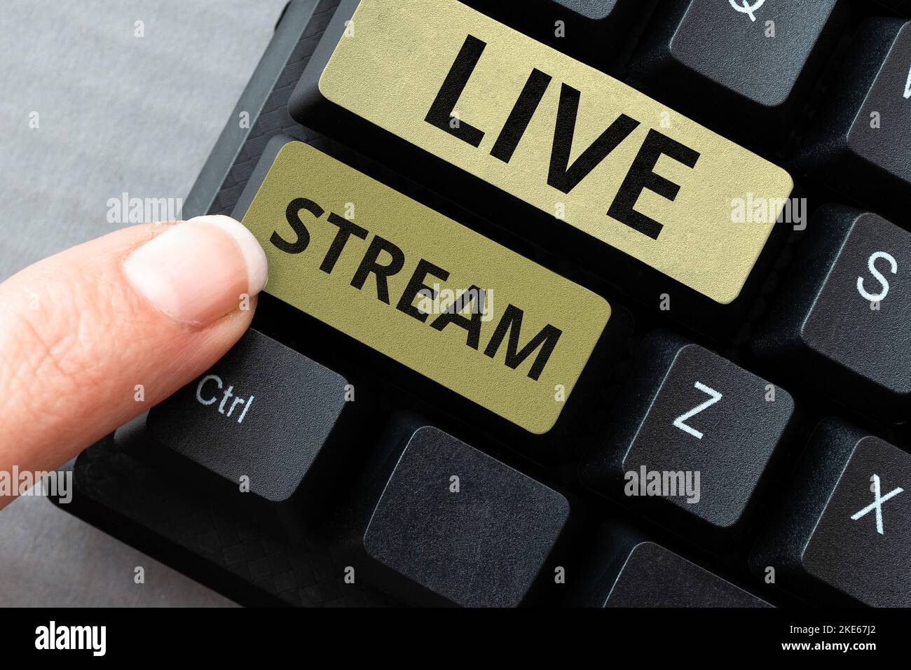 Hand writing sign Live Stream. Word for to broadcast a video or audio ...