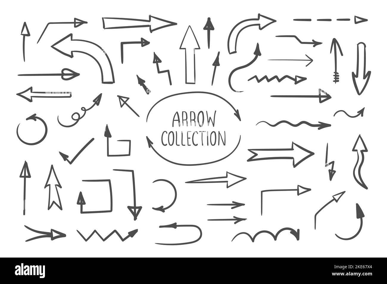 Set of Hand Drawn Arrows. Arrows doodle direction mark. Vector ...