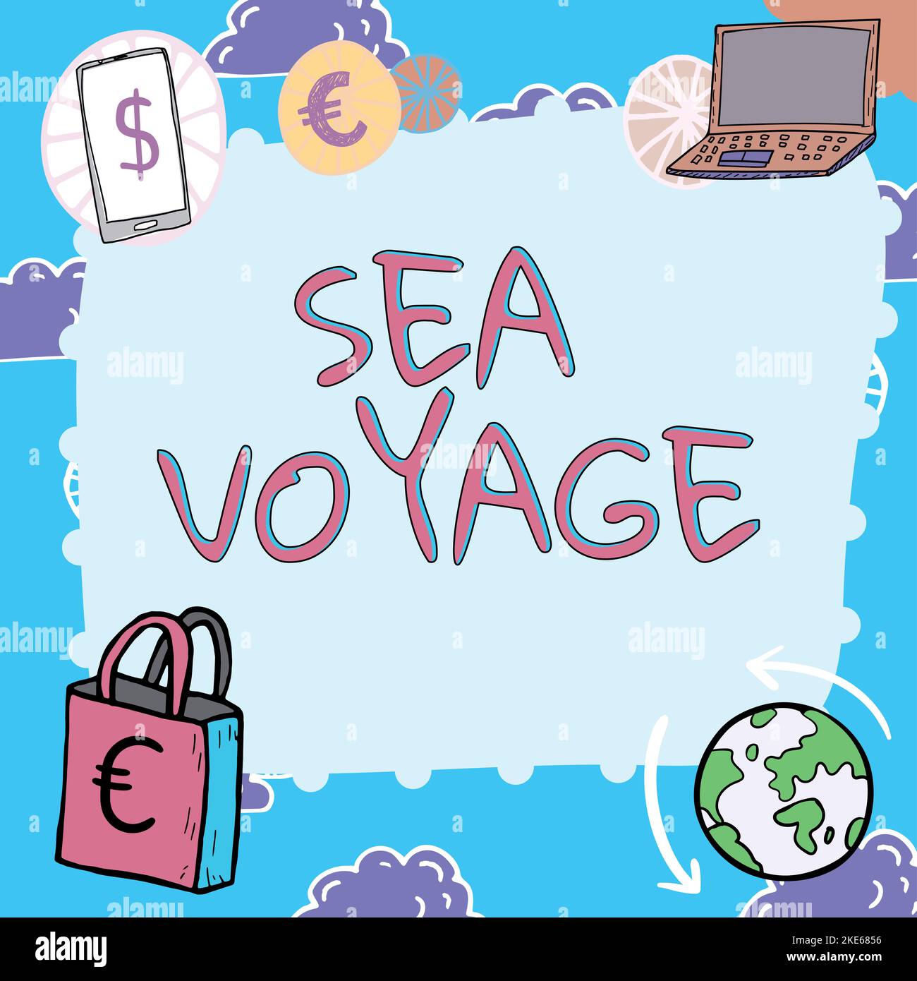 Text caption presenting Sea Voyage. Business overview riding on boat ...