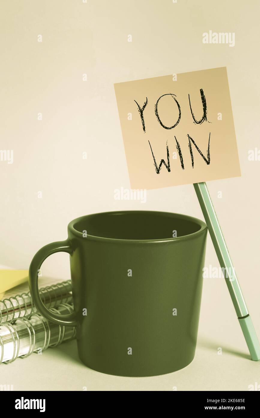 Text sign showing You Win. Business overview be first in school race or ...