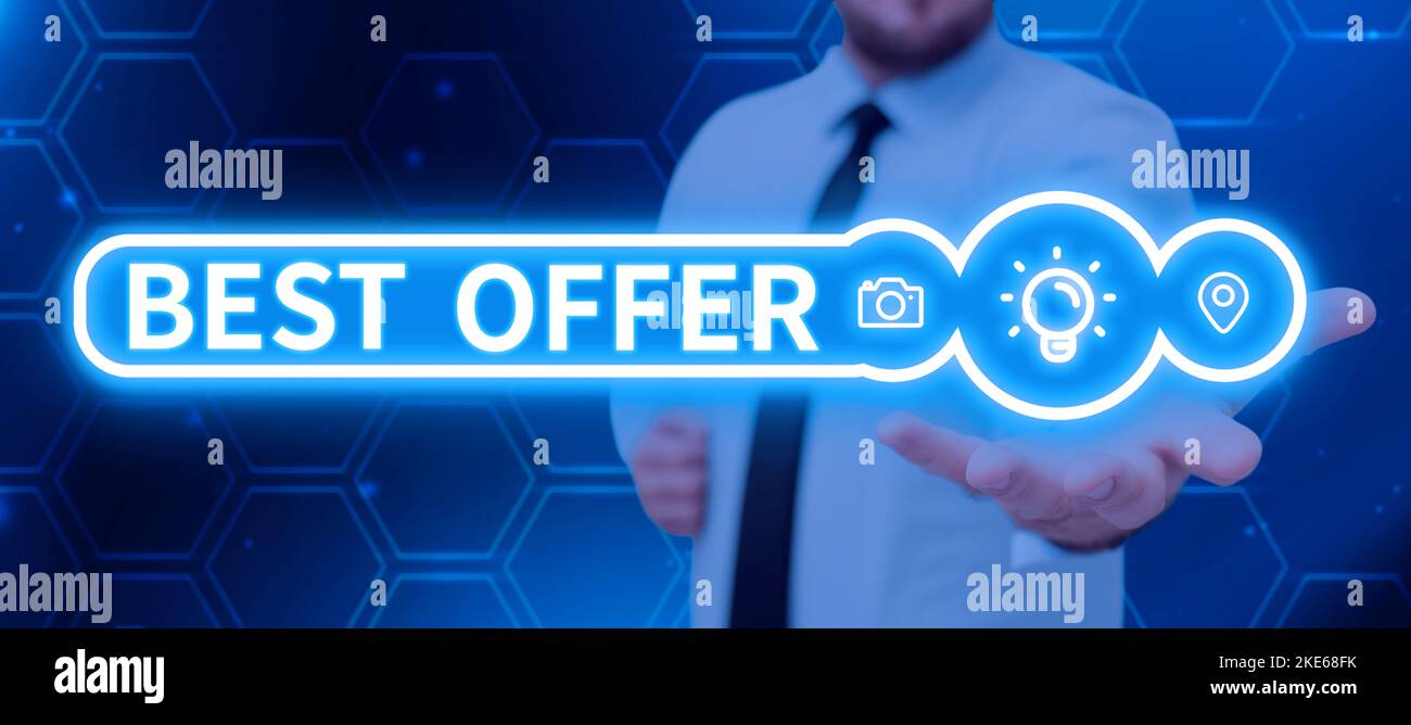 Inspiration showing sign Best Offer. Internet Concept To convince ...