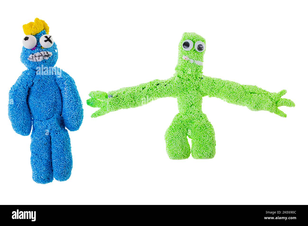 Close up view of handmade toys done of young boy of play dough isolated ...