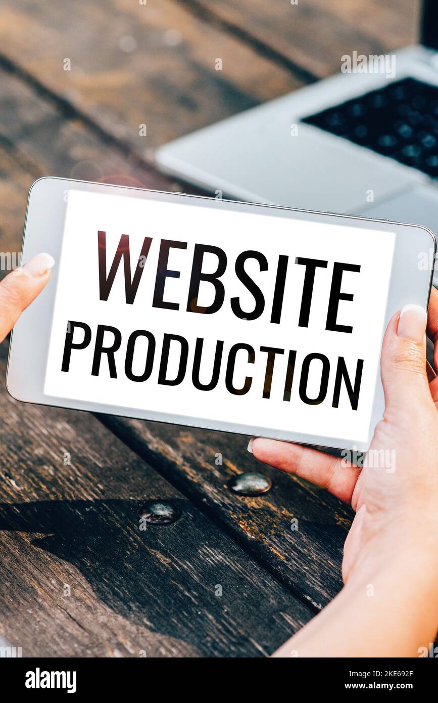 Sign displaying Website Production. Business concept creating sites ...