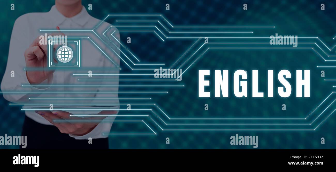 Hand writing sign English. Concept meaning possible communication ...