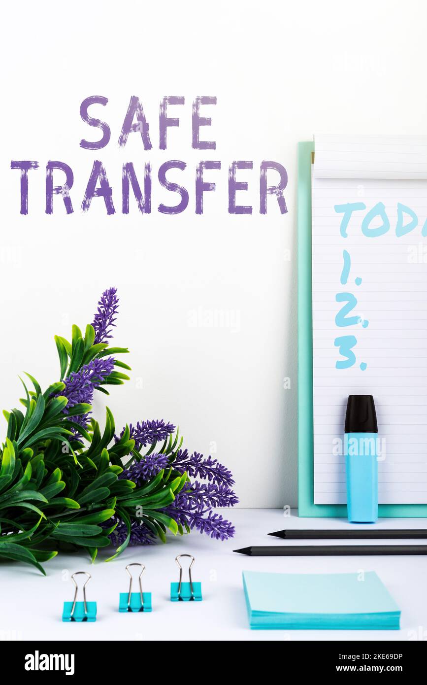 Text showing inspiration Safe Transfer. Word Written on transmitting ...