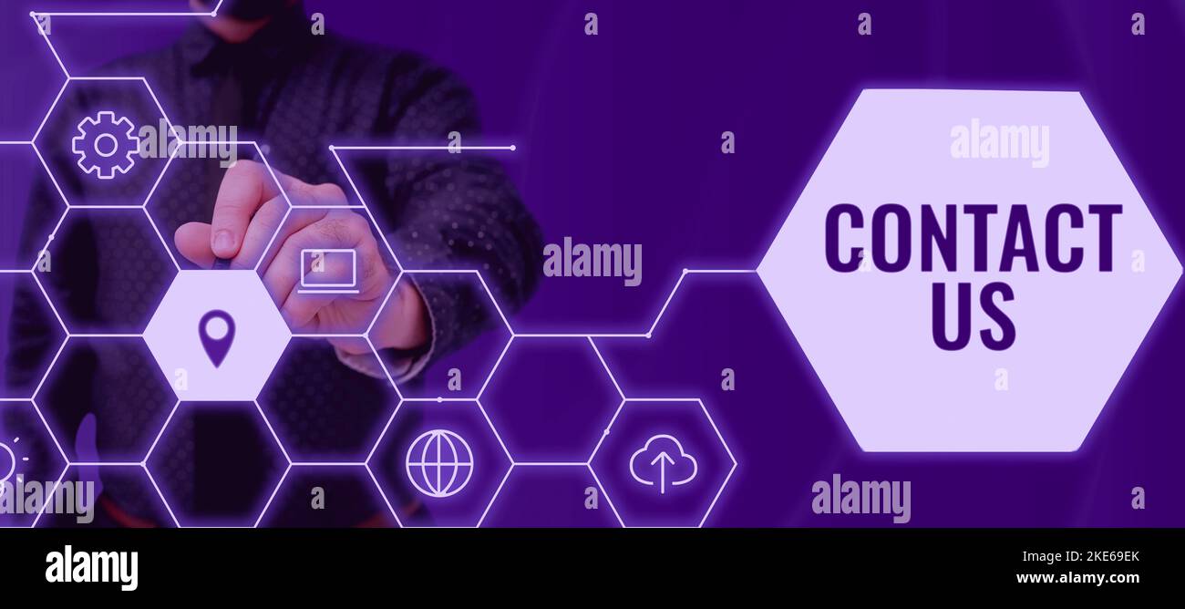 Inspiration showing sign Contact Us. Business approach Group of person ...