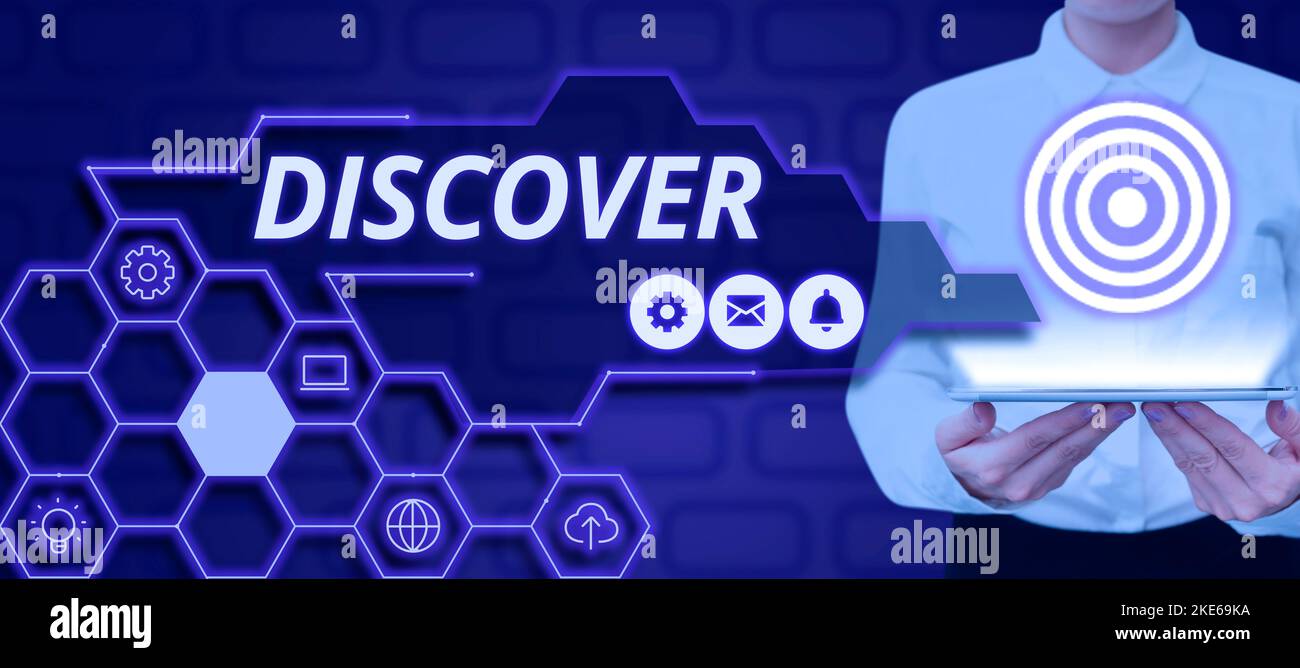 Text showing inspiration Discover. Word Written on obtain sight or ...