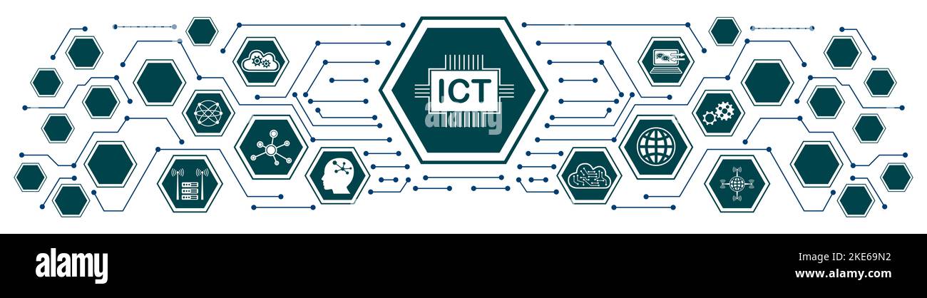 Concept of ict with connected icons Stock Photo - Alamy