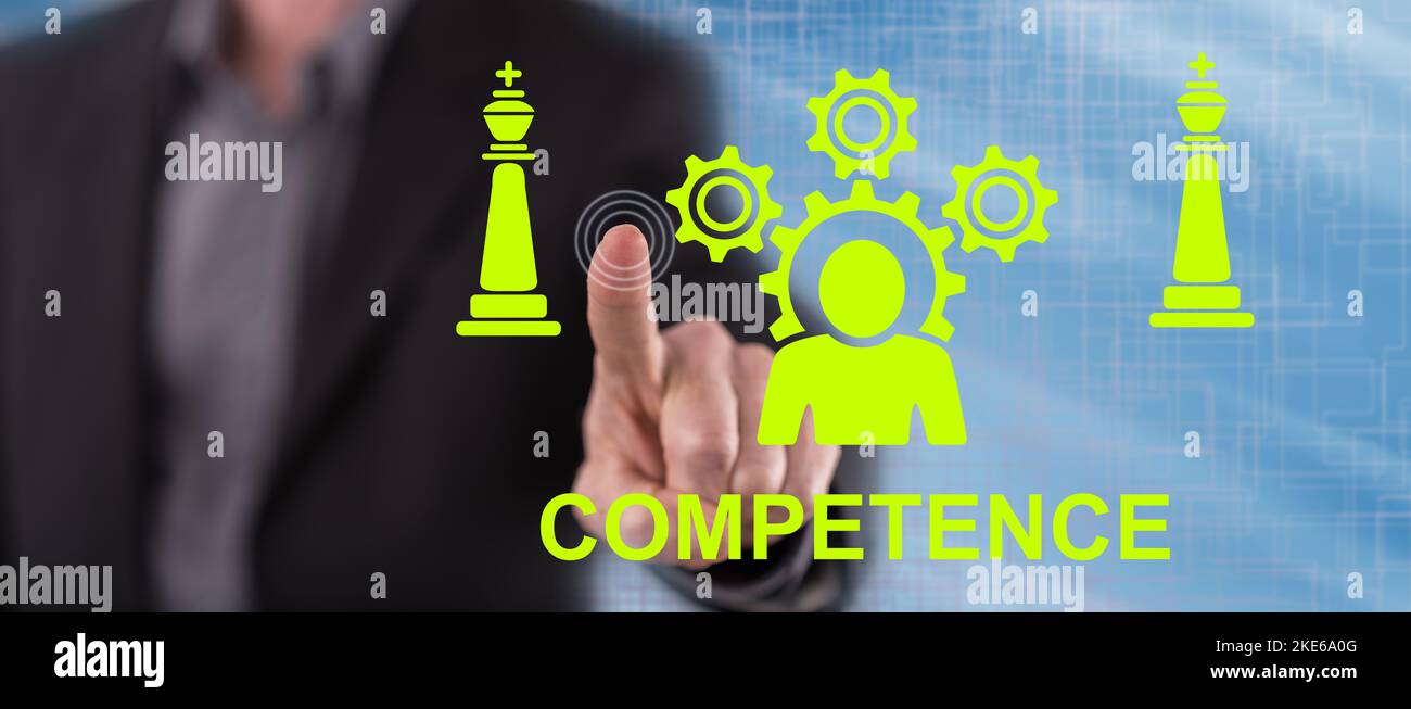 Man touching a competence concept on a touch screen with his finger ...