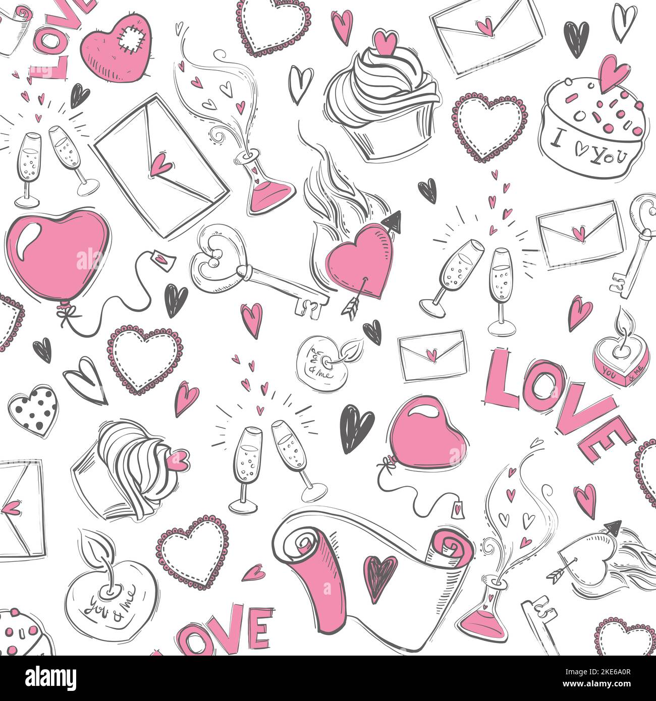 Valentines day theme doodle hi-res stock photography and images - Alamy