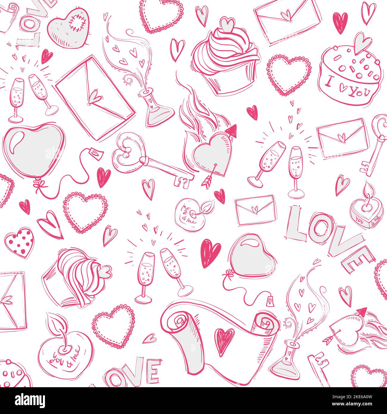 Doodle love background illustrations - valentines day banner theme ...