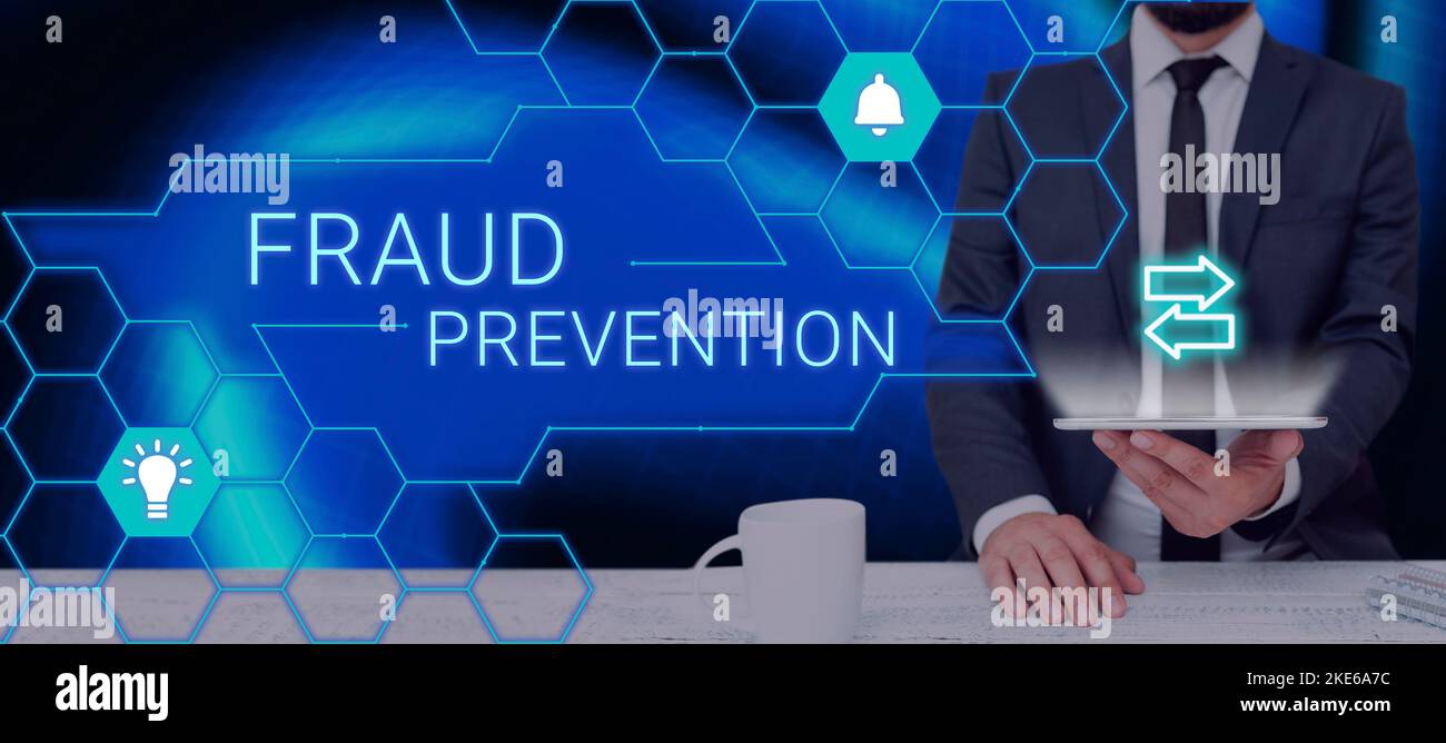 Hand writing sign Fraud Prevention. Business approach to secure the ...