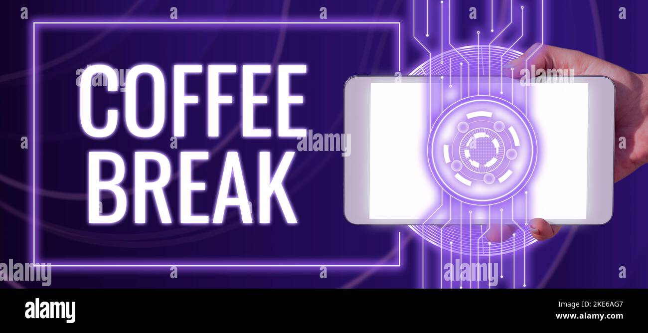 Hand writing sign Coffee Break. Business approach short time allotted ...