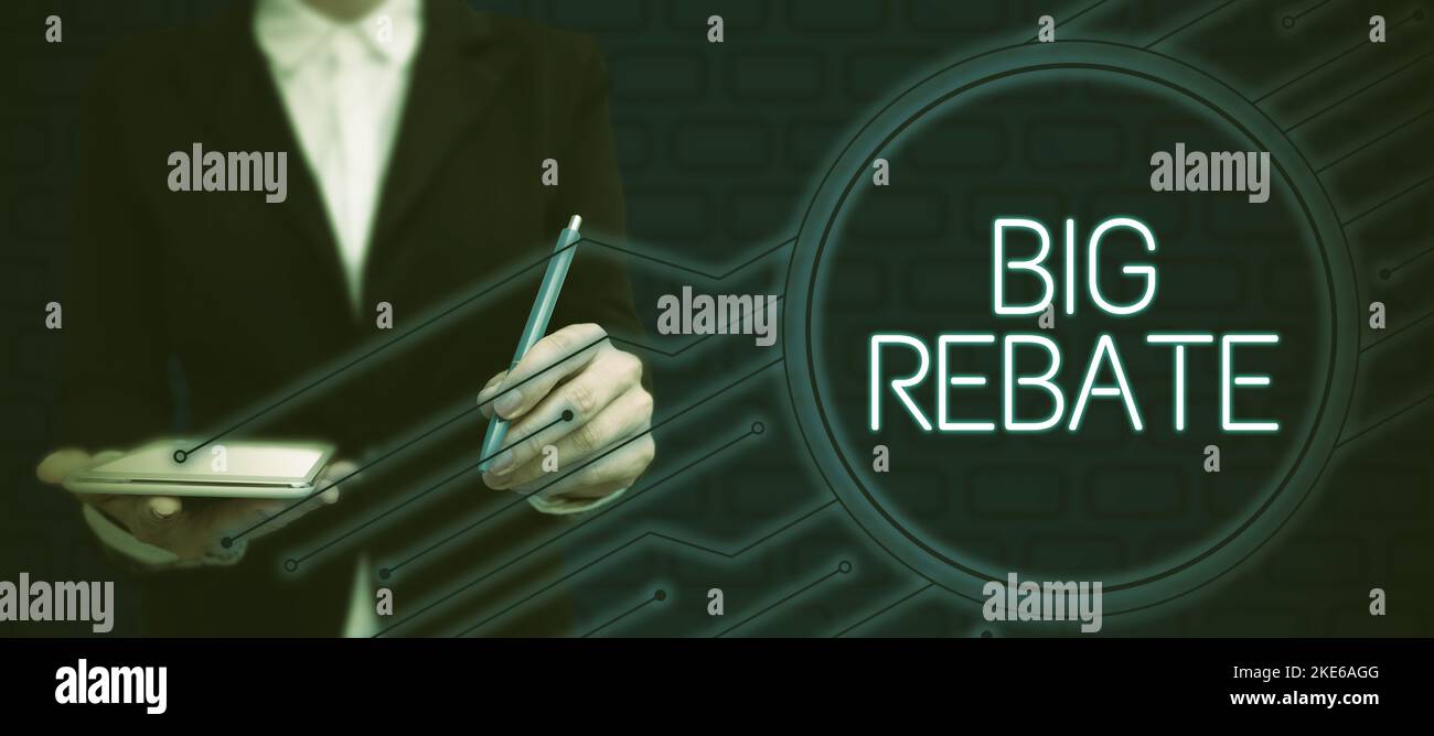 Text sign showing Big Rebate. Business overview Huge rewards that can ...