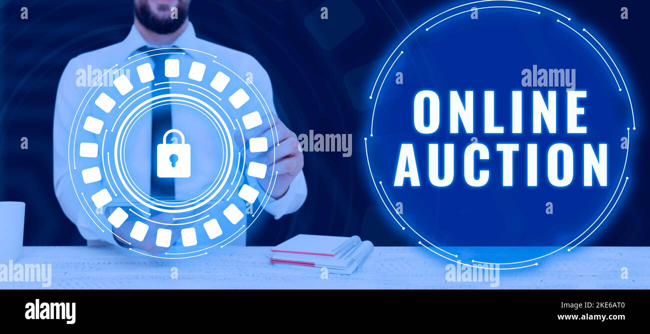 Hand writing sign Online Auction. Business overview digitized sale ...