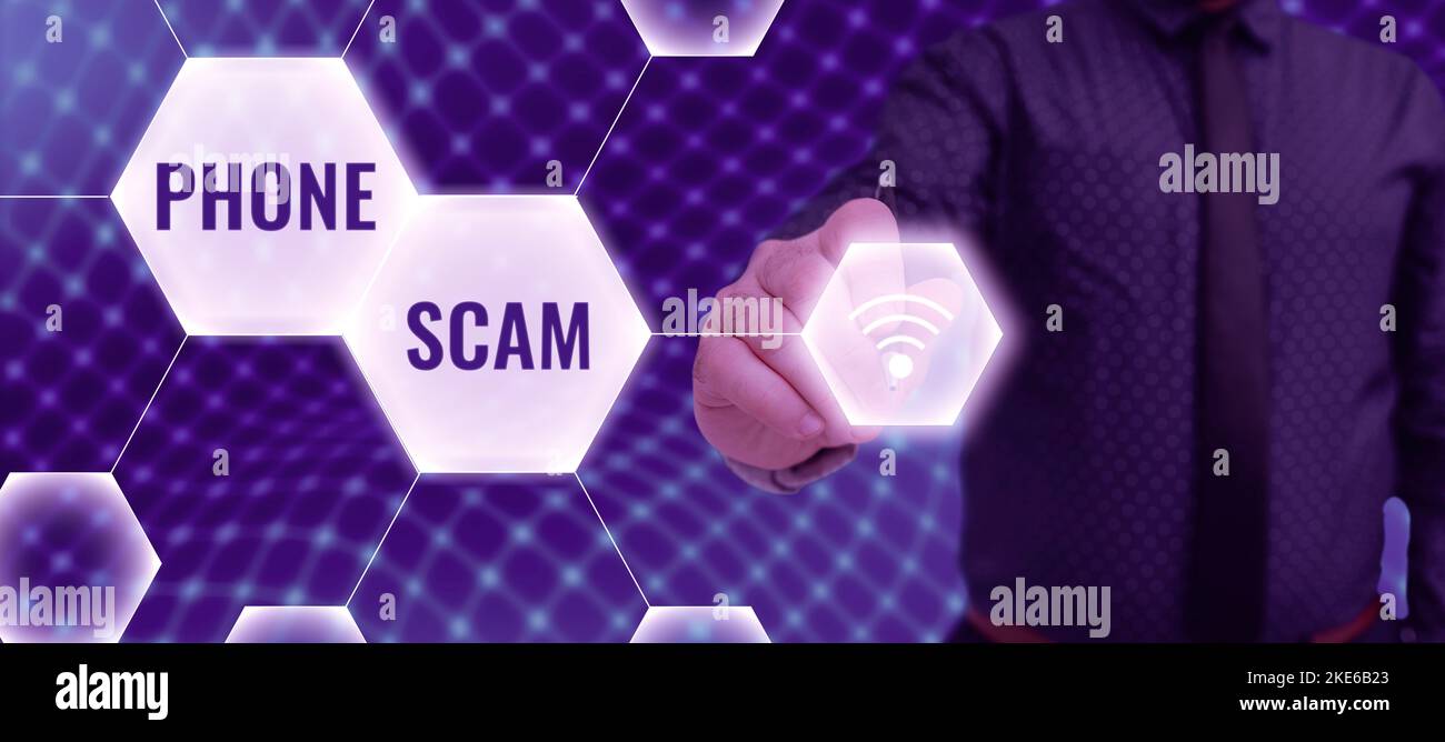 Text caption presenting Phone Scam. Business concept getting unwanted calls to promote products ...